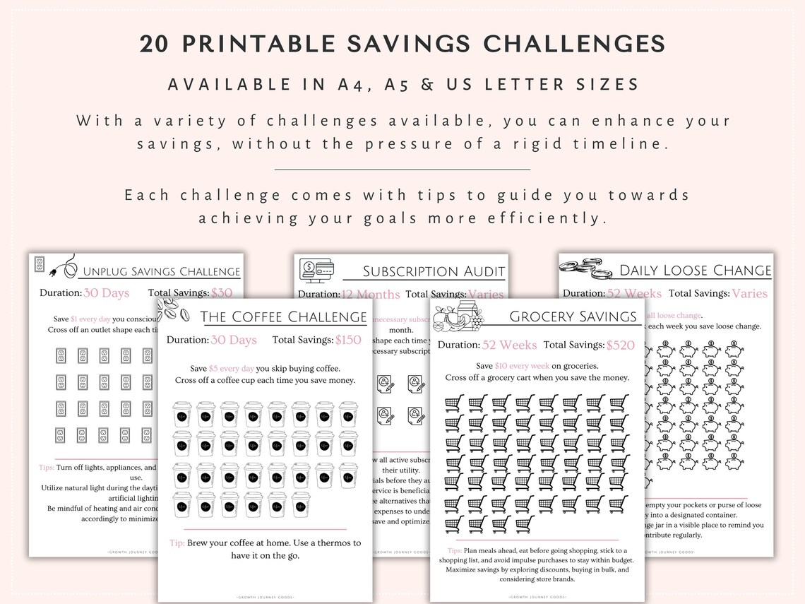 Printable Savings Challenges Pack | Non-consecutive Challenges | Tips ...