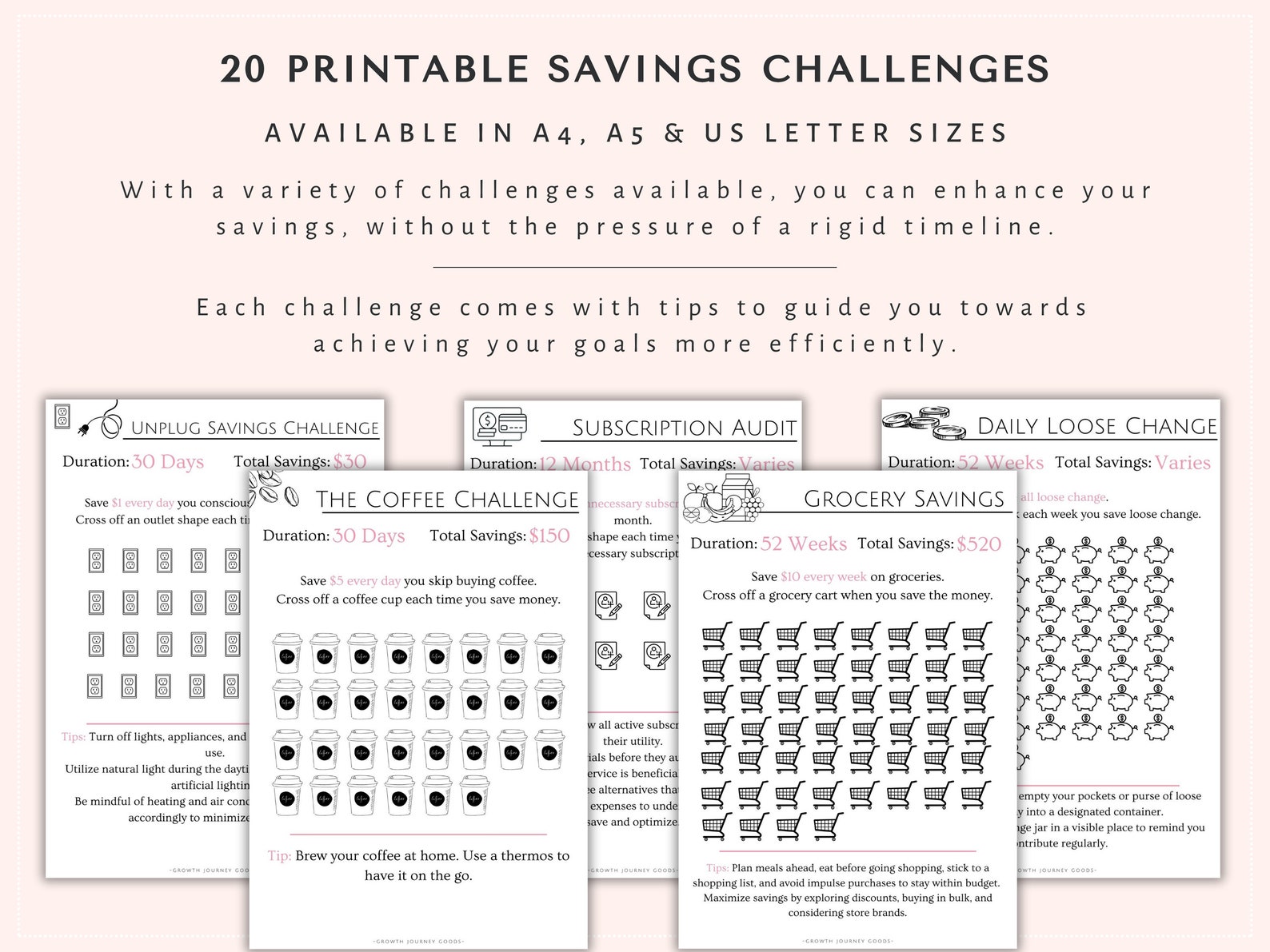 Printable Savings Challenges Pack | Non-consecutive Challenges | Tips ...