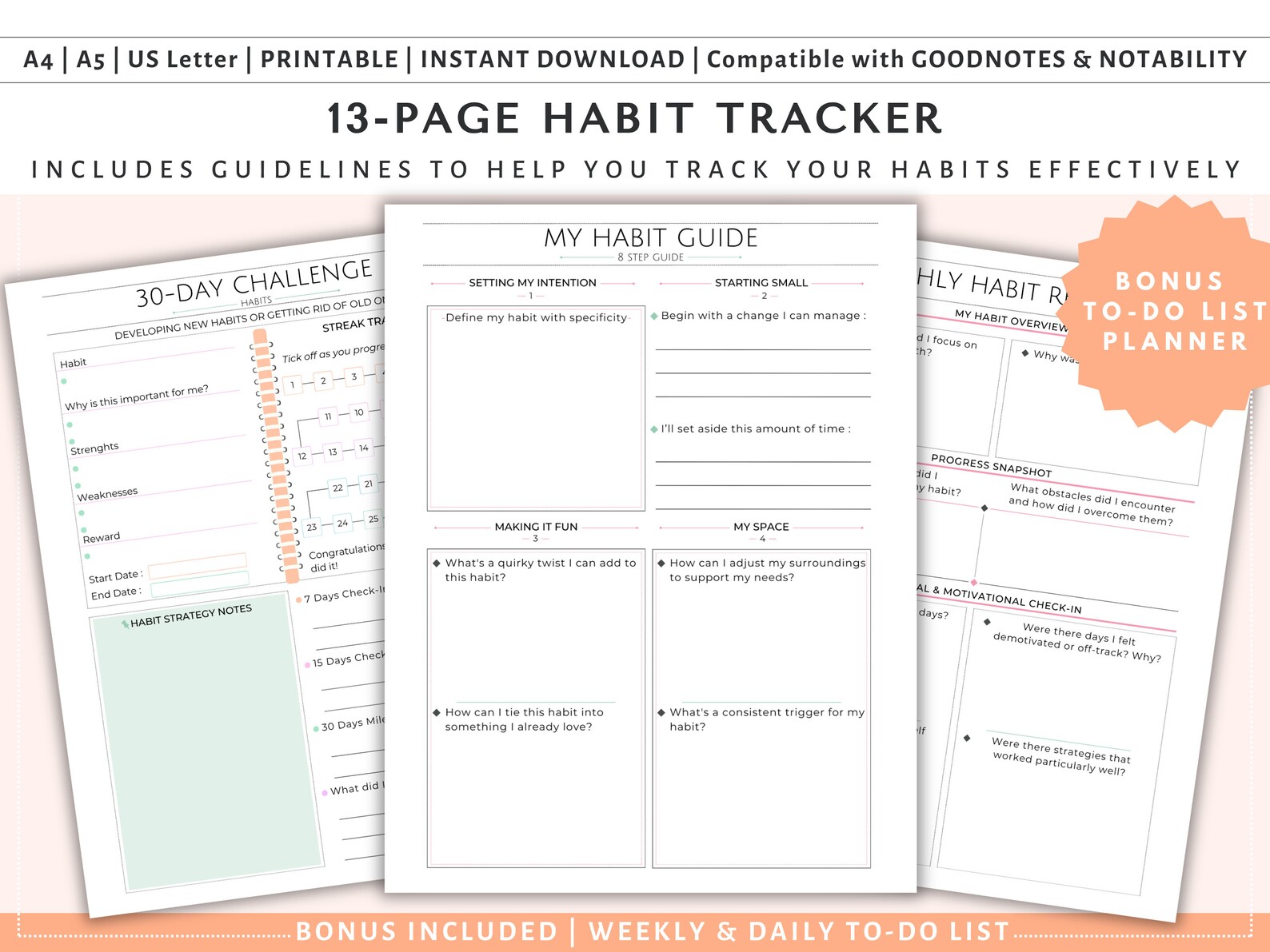 13-page Habit Tracker Plus Free To-do List Included | Habit Tracker ...