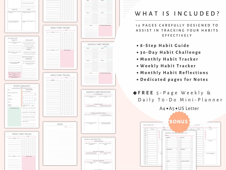 13-page Habit Tracker Plus Free To-do List Included Habit Tracker ...