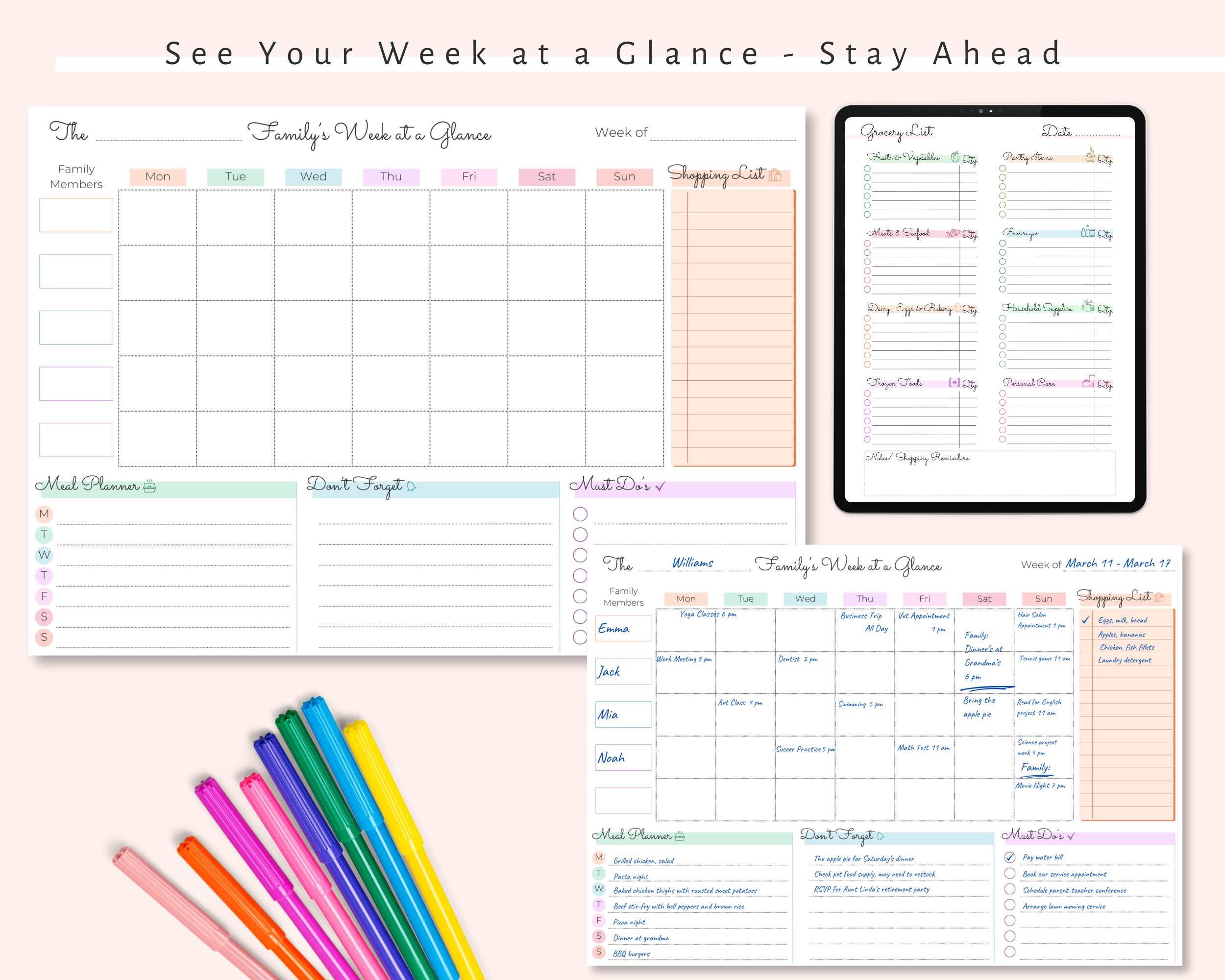 Weekly Family Planner Plus Grocery List Bonus Included | Family Planner ...