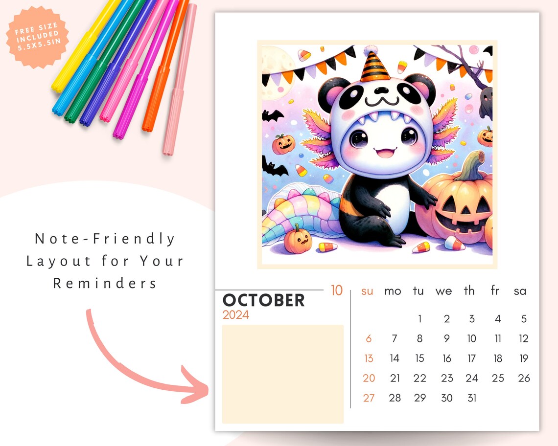 Printable Axolotl Monthly Calendar 2024 Vertical Calendar Digital ...