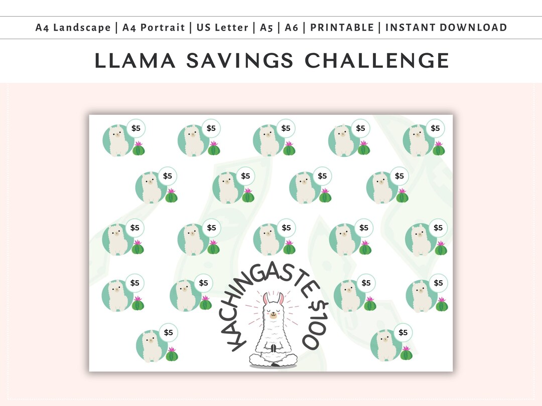 Printable Llama Savings Challenge | Stop the Llama Drama and Save Money ...