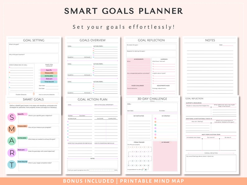 16-page SMART Goals Planner Plus Printable Mind Map Bonus Included ...