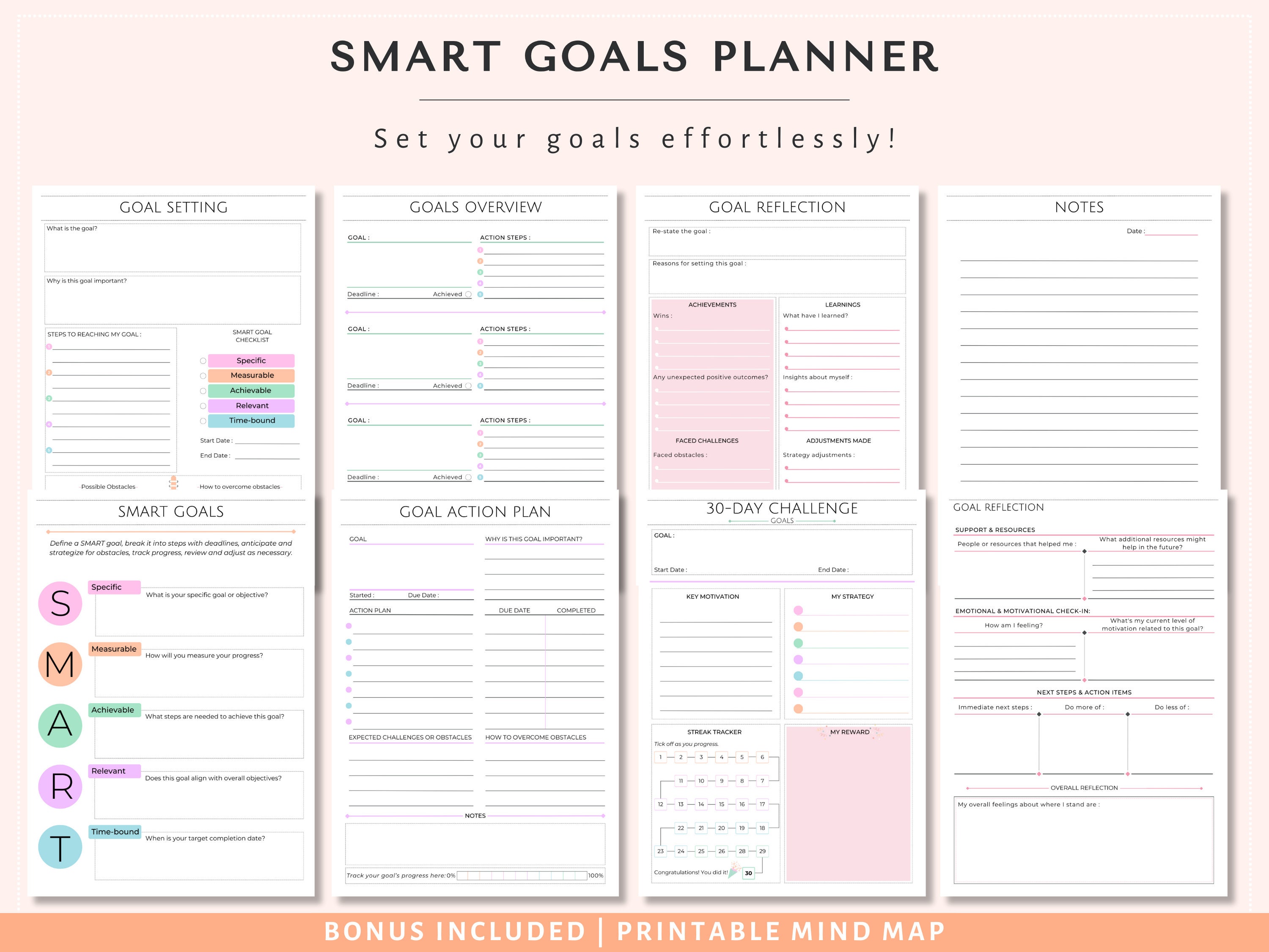 16-page SMART Goals Planner Plus Printable Mind Map Bonus Included ...