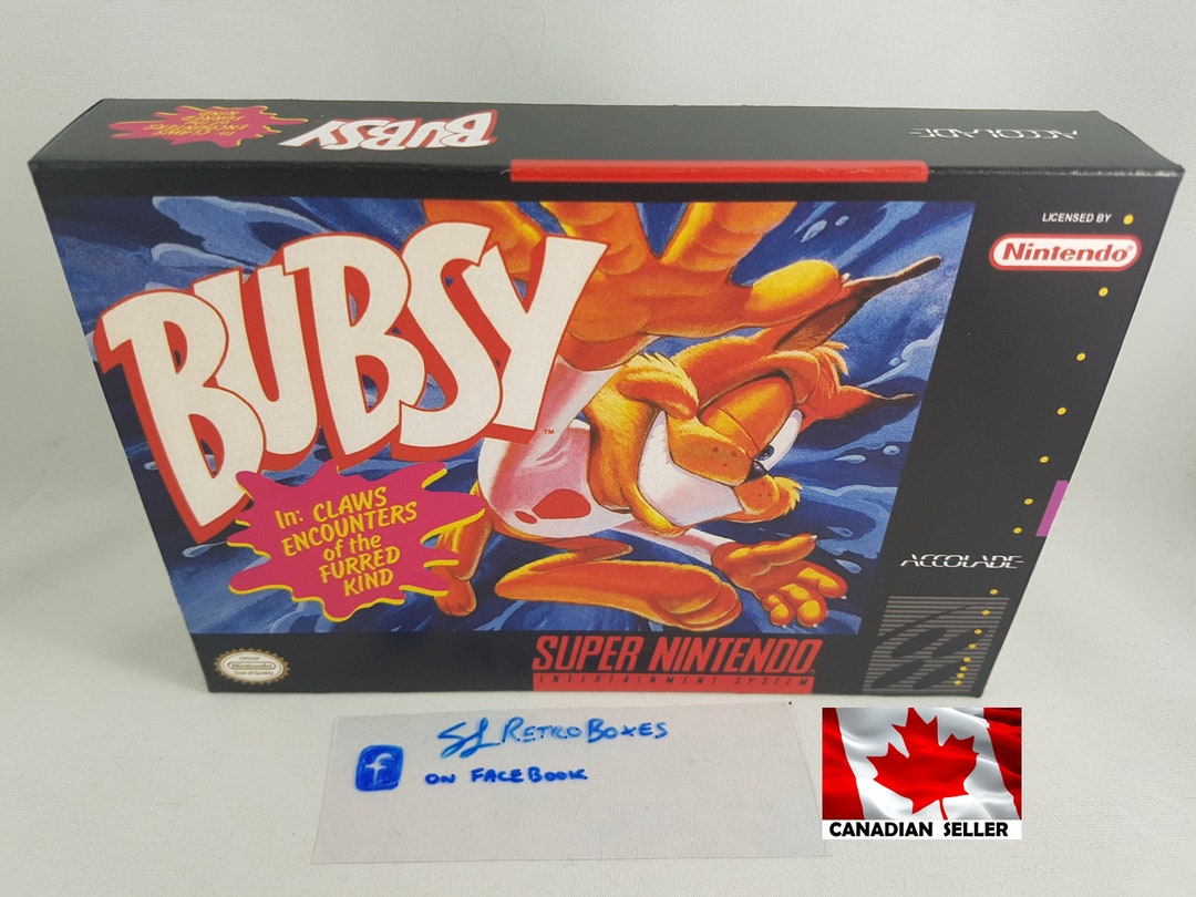 BUBSY Claws Encounters of the Furred Kind Snes, Super Nintendo Replacement Custom Box Available ...