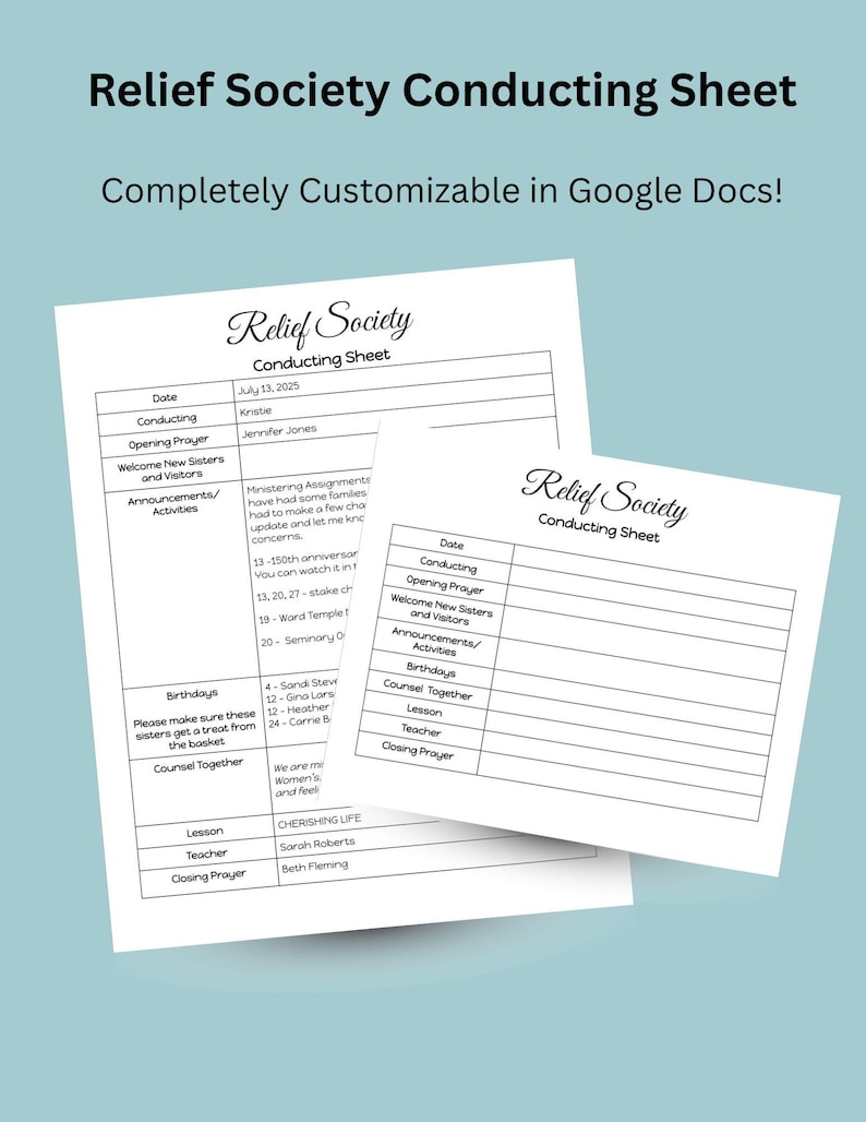 Relief Society Conducting Sheet - Etsy