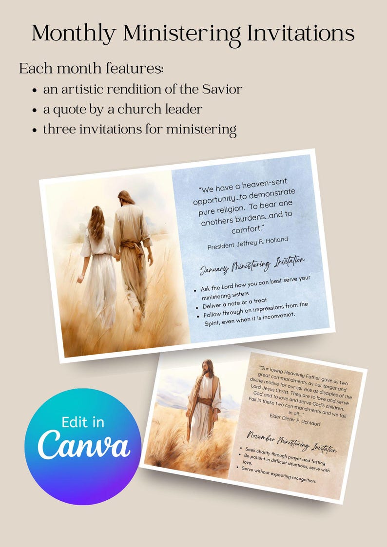 Relief Society Monthly Ministering Invitations - Etsy