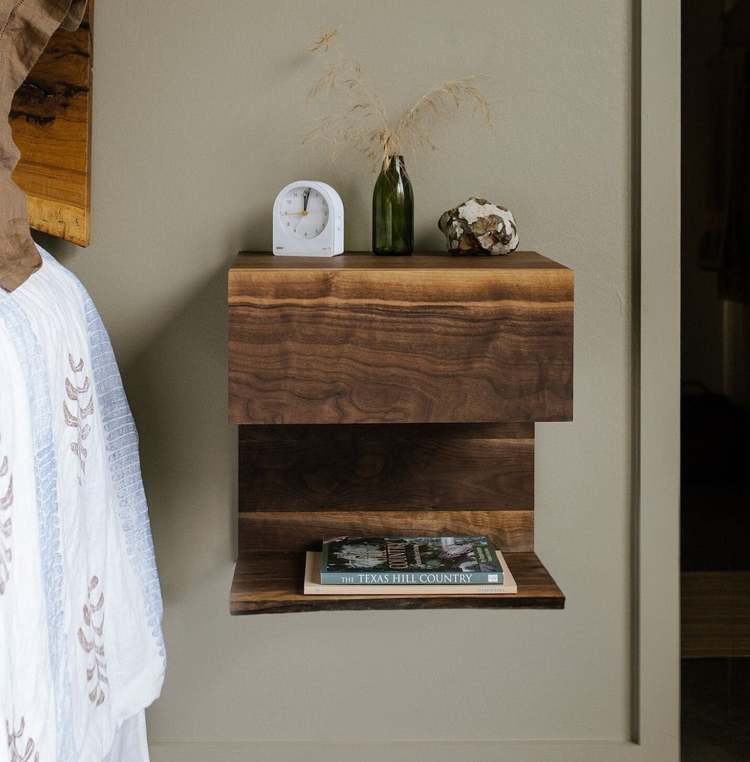 Floating Night Stand W/ Wireless Charger Made From Black Walnut - Etsy