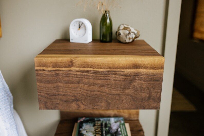 Floating Night Stand W/ Wireless Charger Made From Black Walnut - Etsy