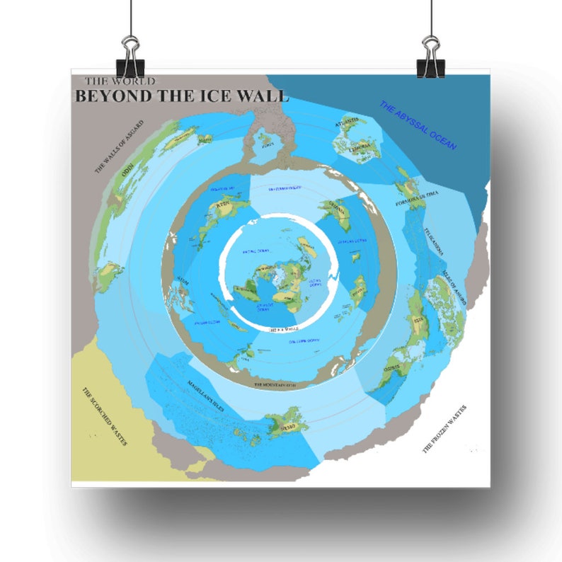 World Beyond the Ice Wall Flat Earth Map High Resolution Digital ...