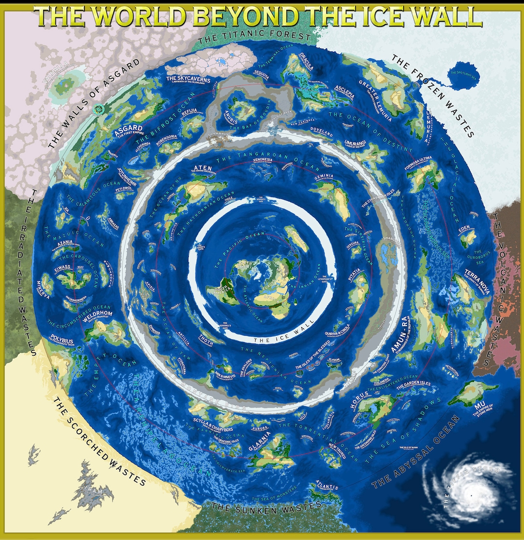 World Beyond the Ice Wall Flat Earth Map High Resolution Digital ...