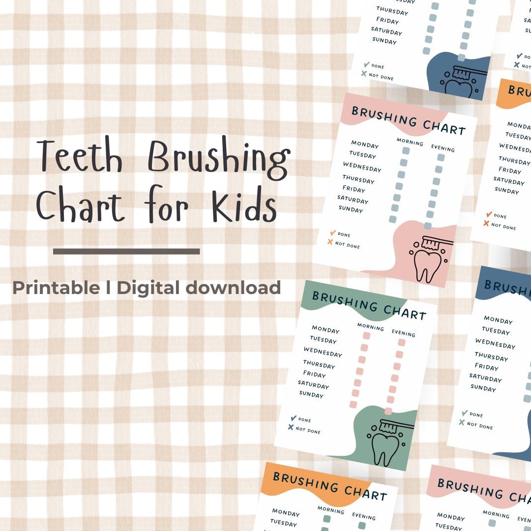 Kids Tooth Brushing Chart Printable L Morning & Night Dental Routine L ...