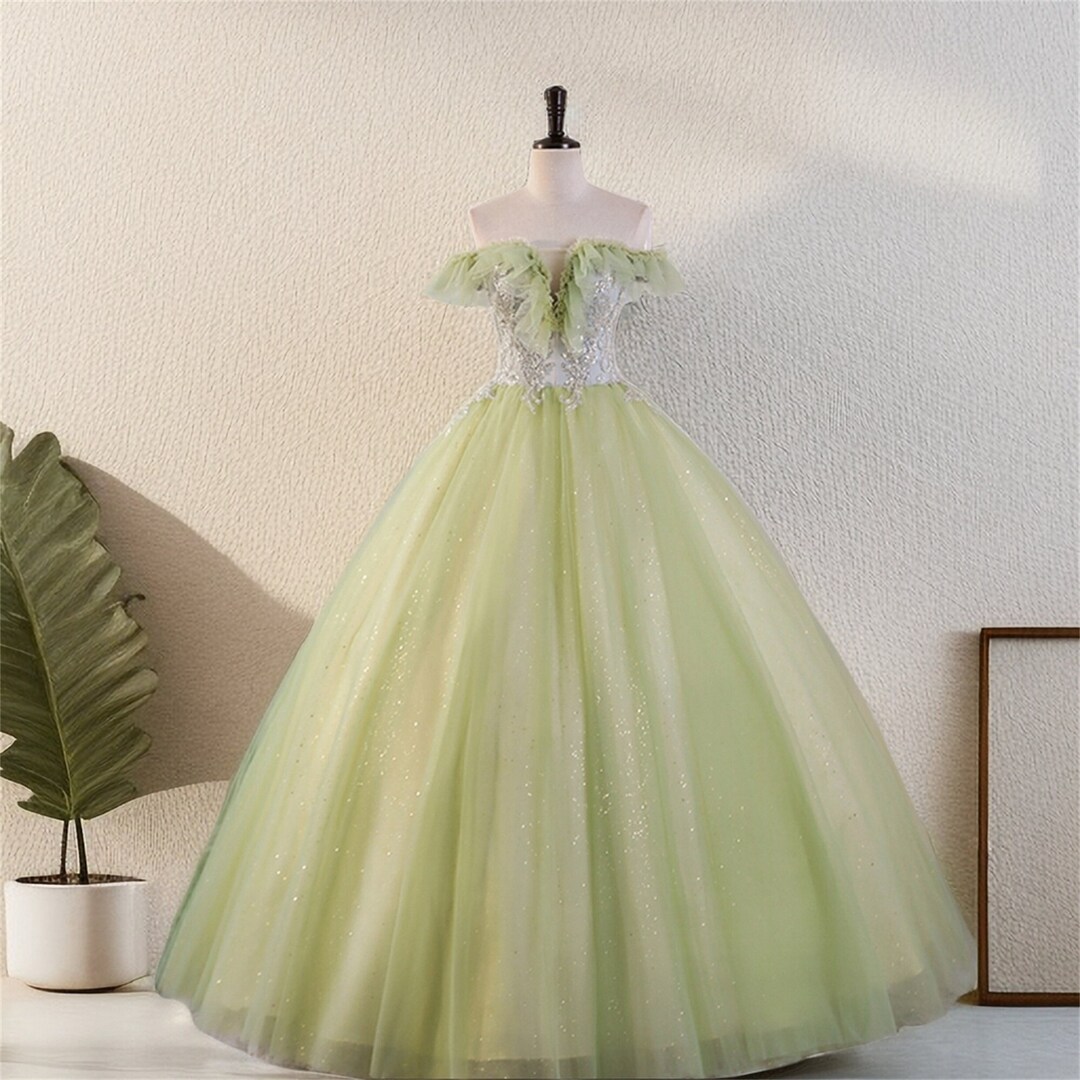Green Glitter Pouf Dress Light Green Prom Evening Dress off - Etsy