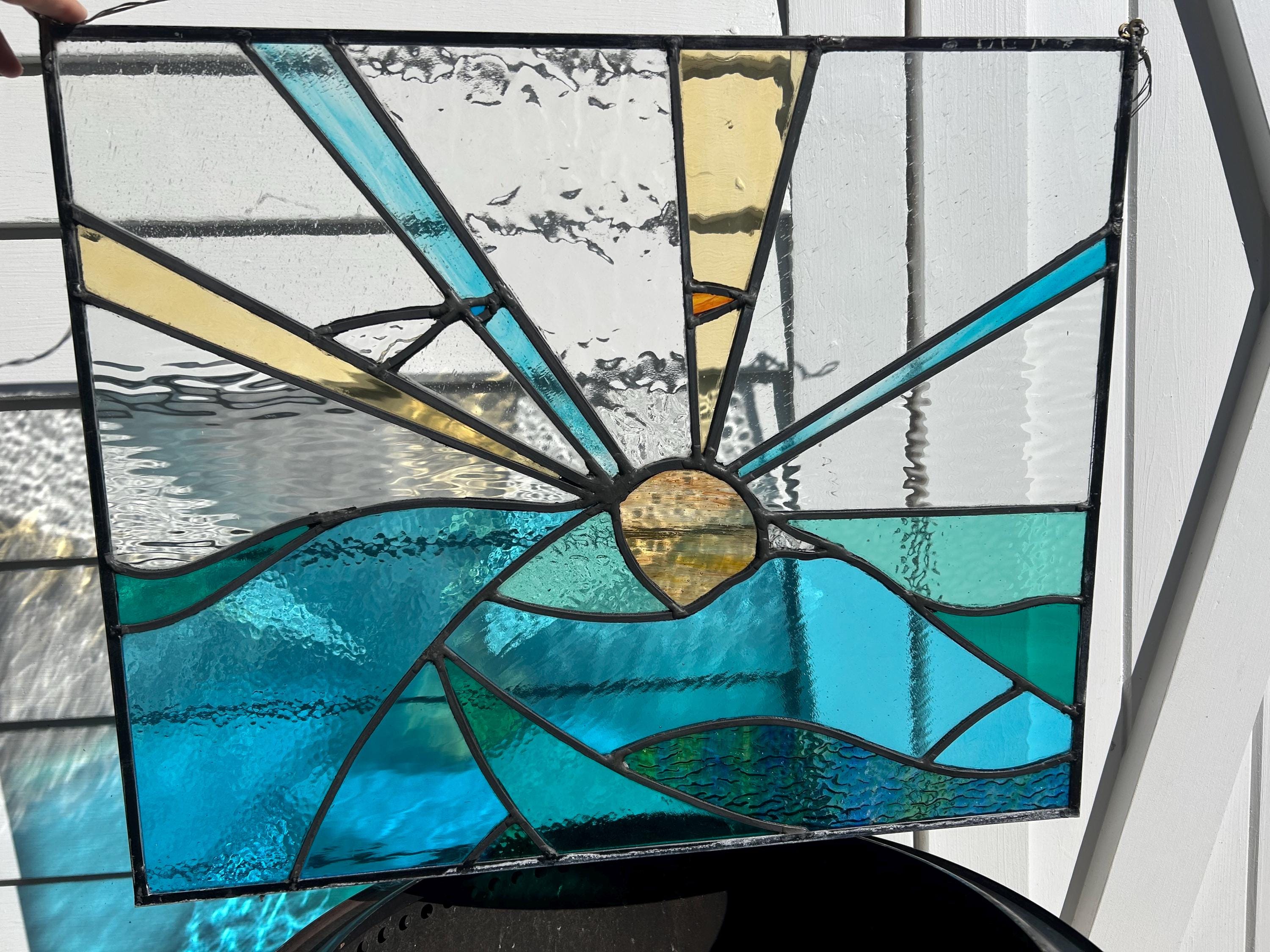 Stained Glass Panel Water and Waves - Etsy