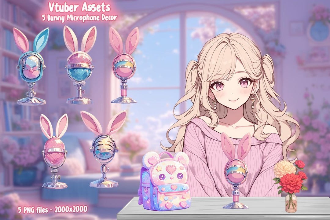 Bunny Microphone Vtuber Assets, 2D Stream Decoration (digital Download ...