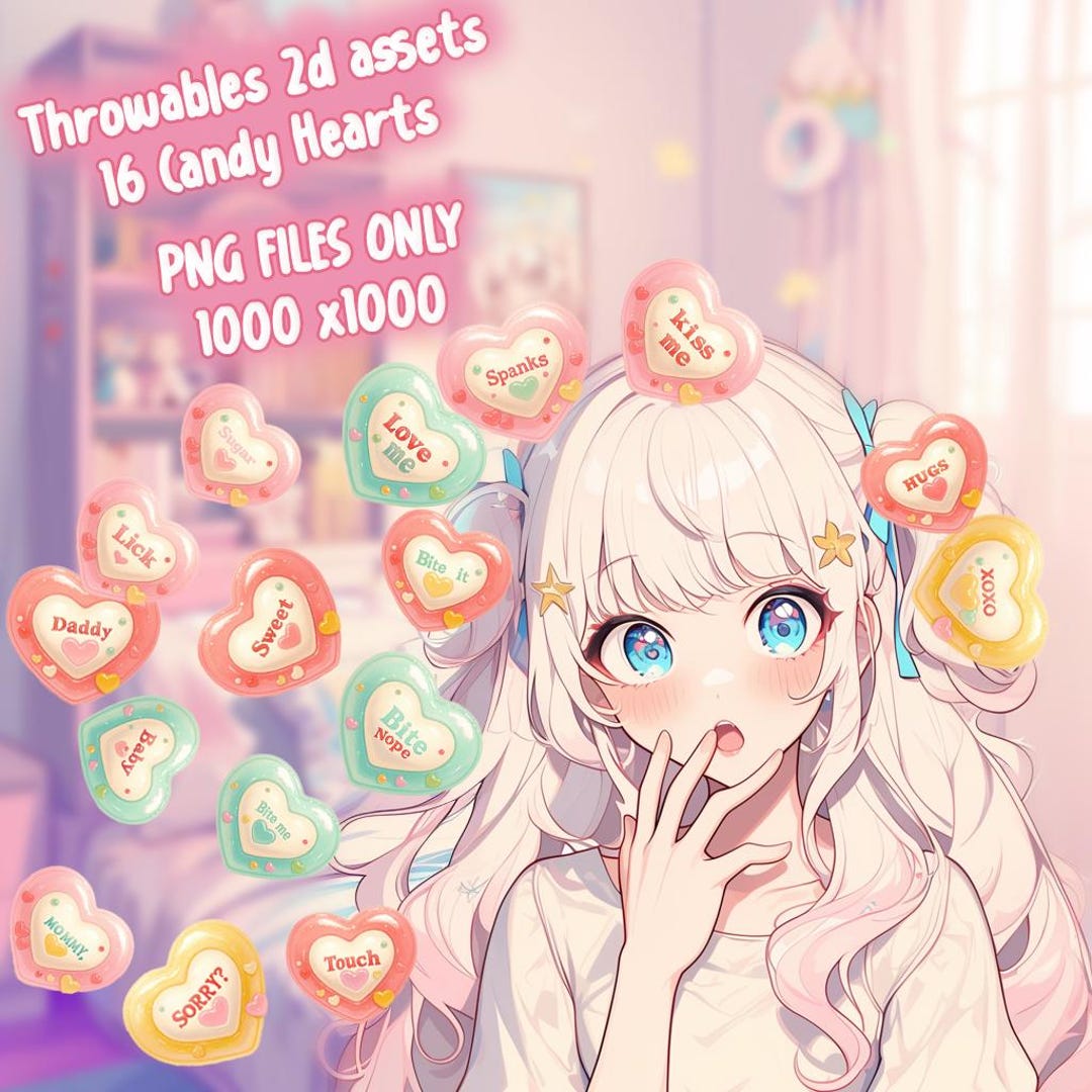 Valentine Candy Heart Vtuber Throwable Assets: 2D Stream Decoration ...