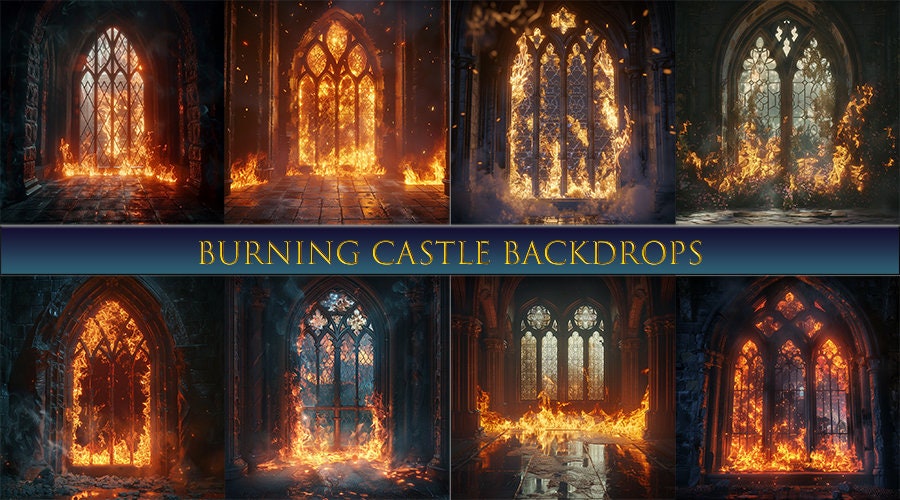Burning Castle Backdrops, Backgrounds Digital Art, Beautiful - Etsy