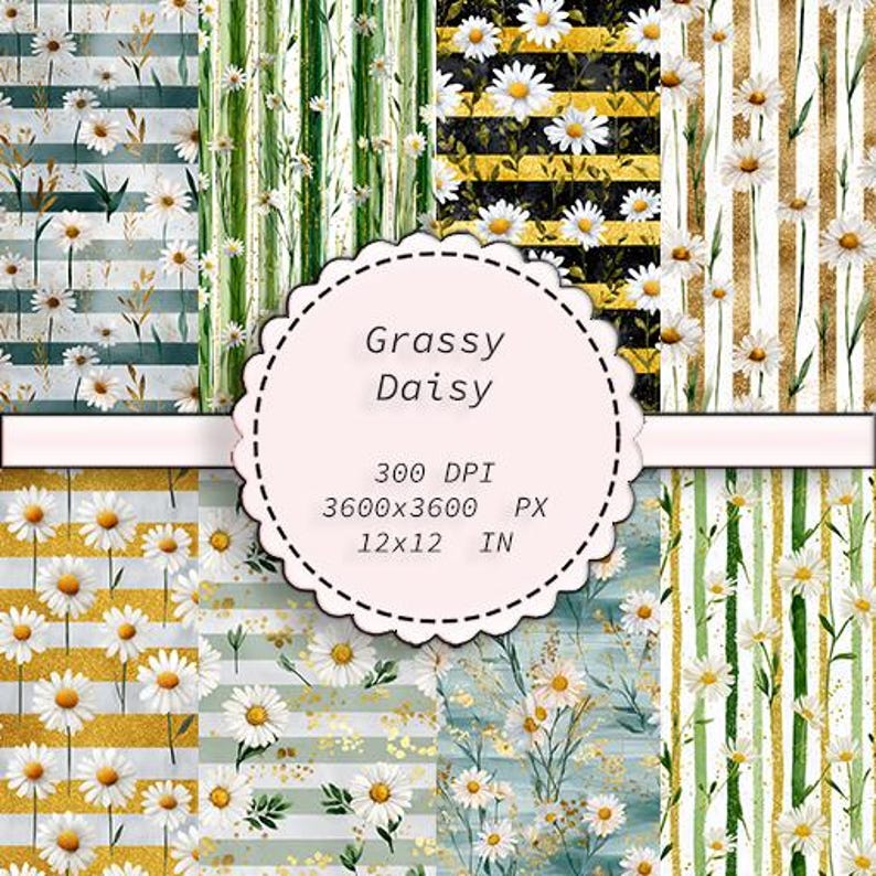 Grassy Daisy Seamless Digital Textures, 300 DPI Files, 12x12in ...