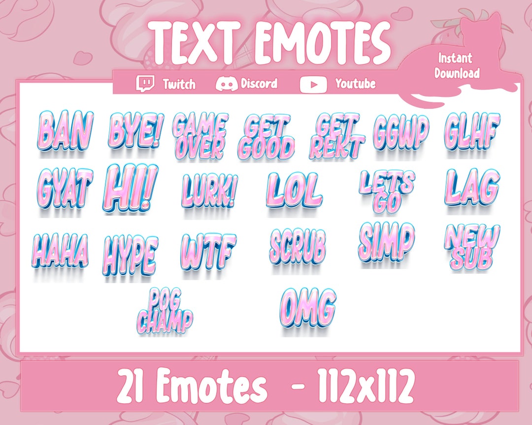 Pink Text Emotes, Twitch Discord PNG Files (digital Download - Etsy