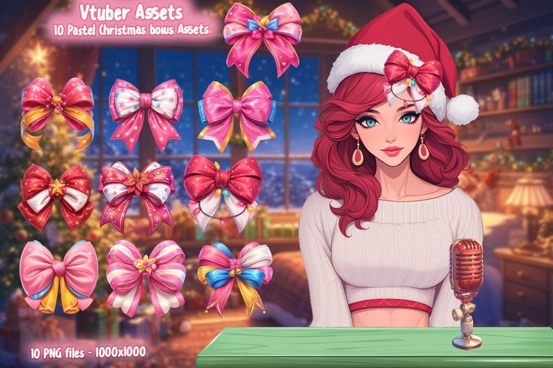Pastel Christmas Bows Vtuber Assets, Stream Decoration (digital ...