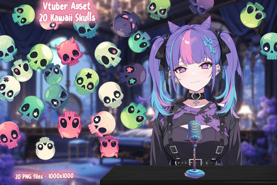 20 Kawaii Skulls to Throw, Vtuber Throwable Assets, Transparent ,2D ...