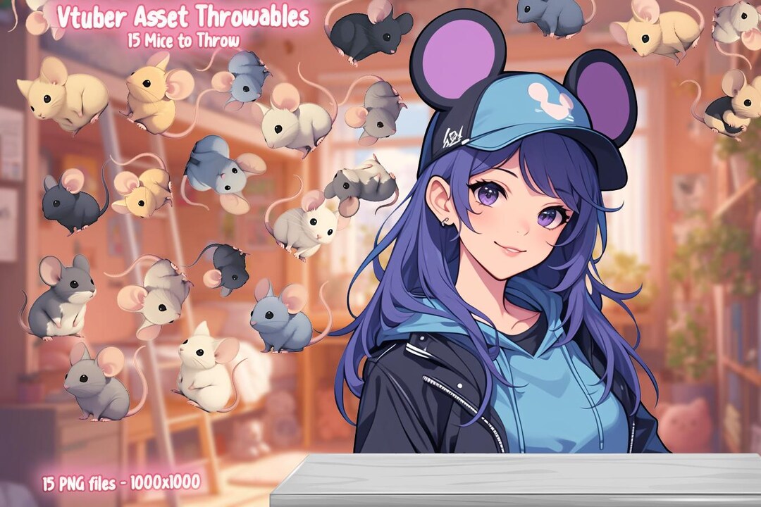 15 Cute Mice to Throw, Vtuber Throwable Assets, Transparent ,2D Digital ...