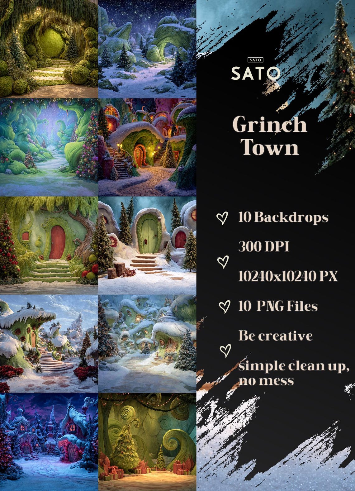 Grinch Town Digital Backdrops, Fairytale Castle, Winter Scenes (300 DPI ...