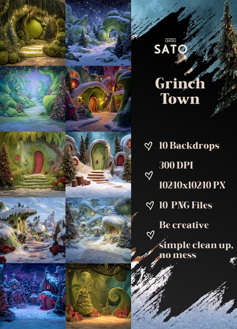 Grinch Town Digital Backdrops, Fairytale Castle, Winter Scenes (300 DPI ...