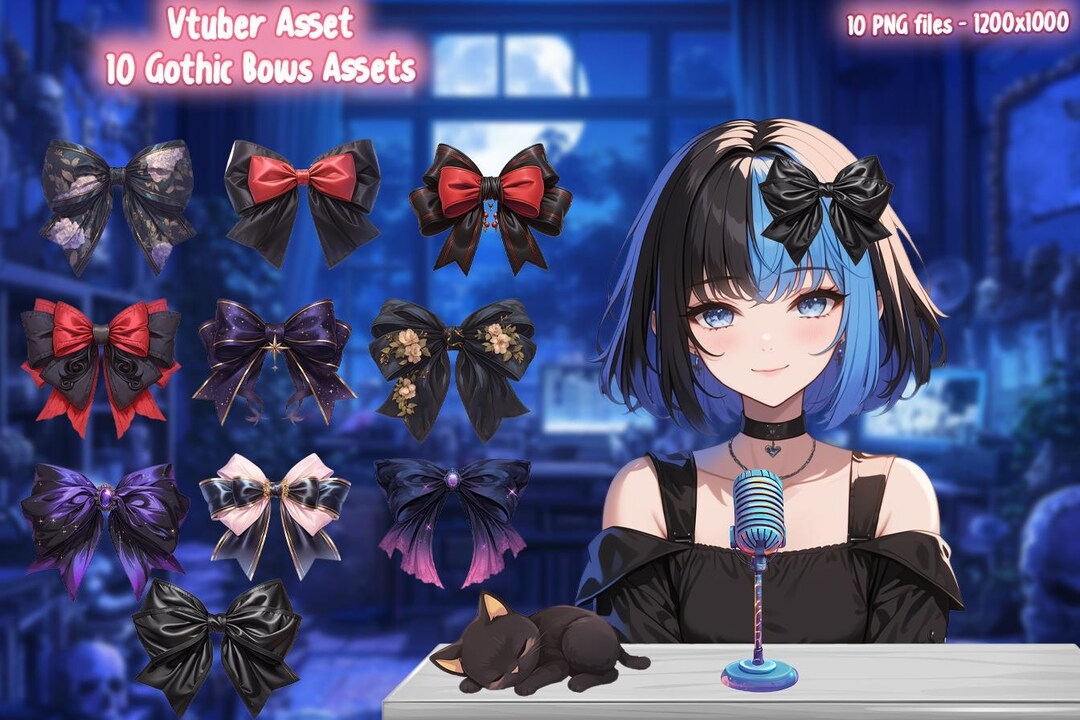 10 Gothic Bow Assets , Vtuber Assets PNG, Transparent ,2D Digital ...