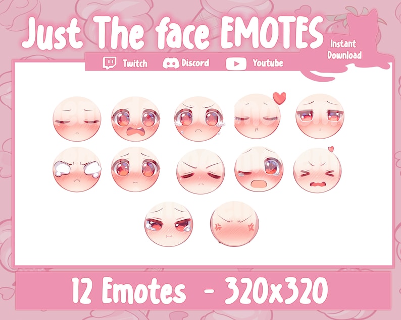 12 Just the Face Emotes, Discord, Twitch Download Digital, Ready to Use ...