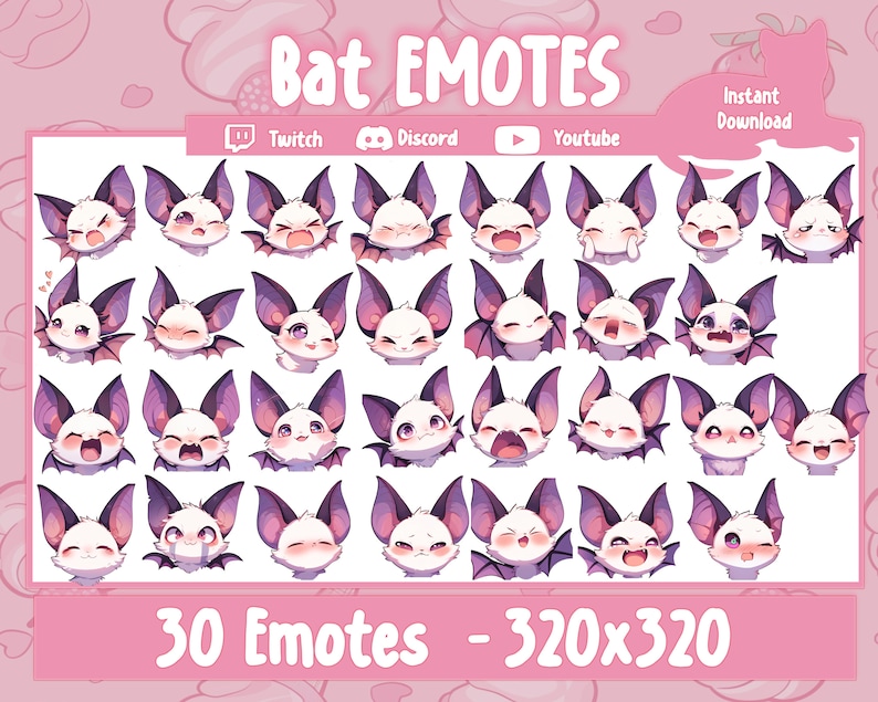 30 Little Bat Emotes, Discord, Twitch Download Digital, Ready to Use ...