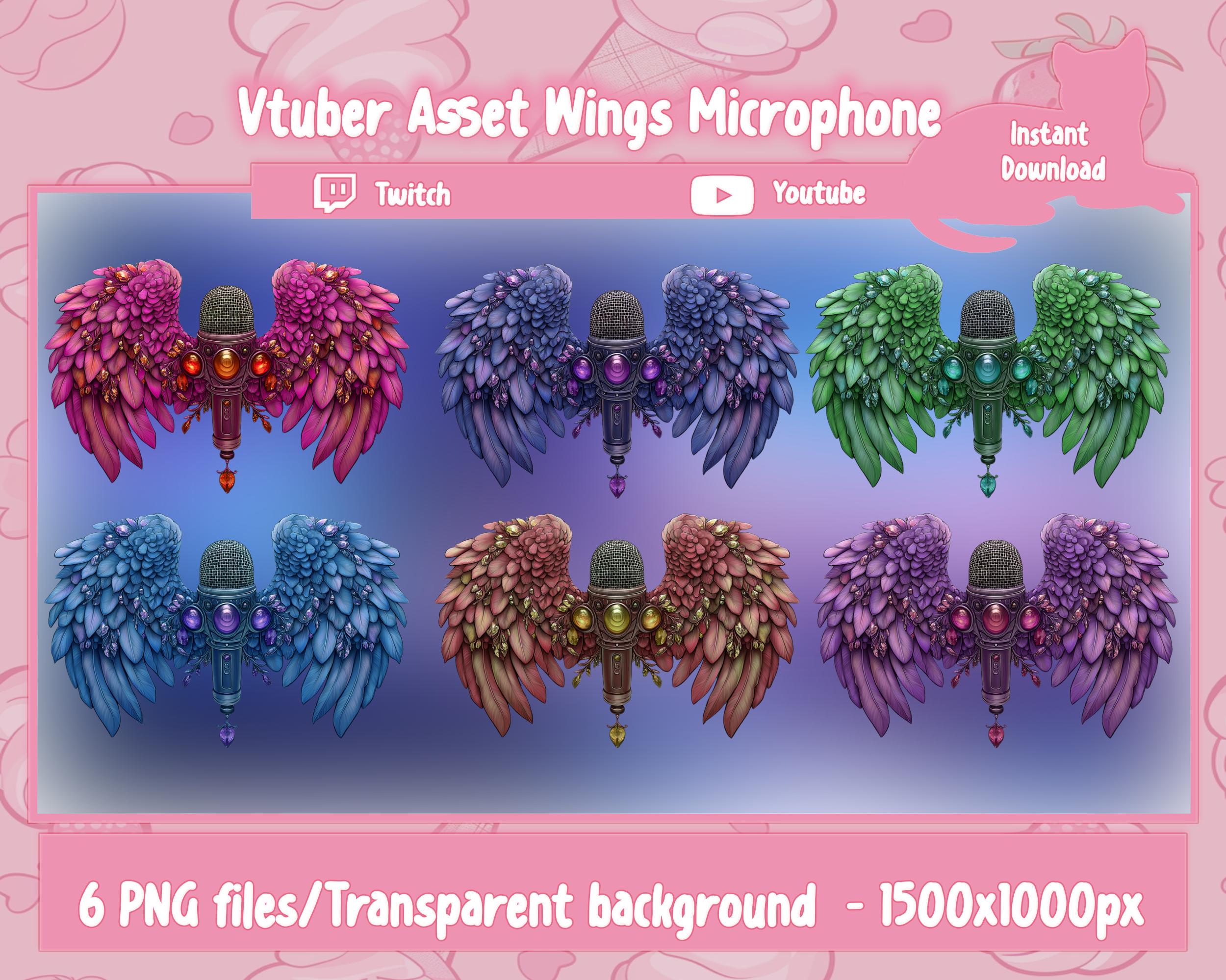 6 Winged Microphones , Vtuber Assets PNG, Transparent ,2D Digital ...