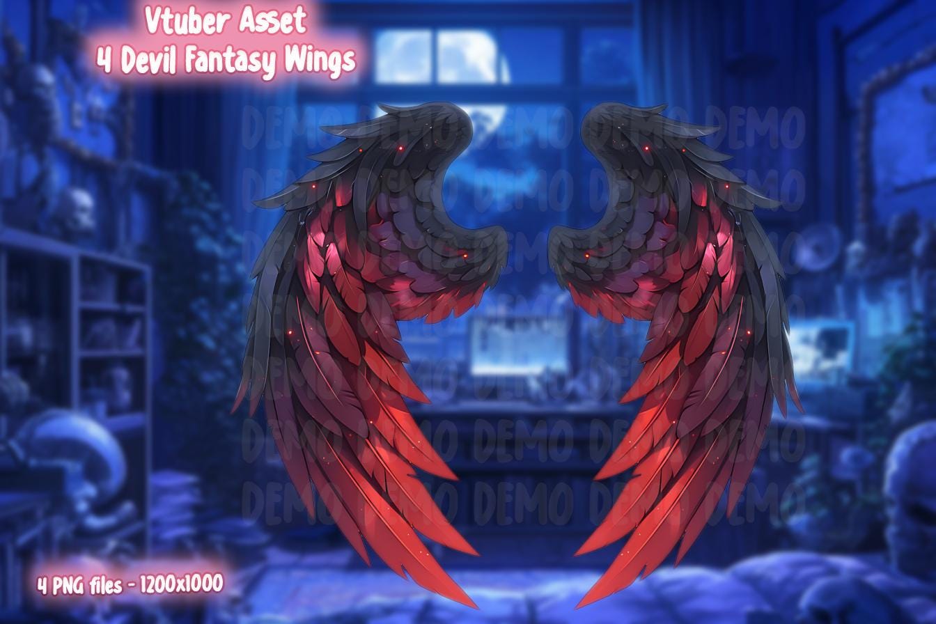Fantasy Devil Wings: Vtuber Assets, Transparent PNG (digital Download ...