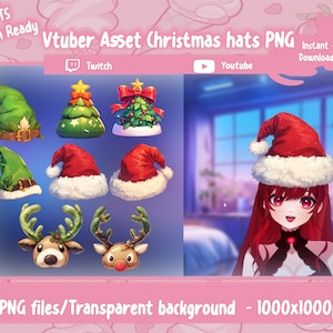 8 Christmas Hats , Vtuber Assets PNG, Transparent ,2D Digital Assets ...