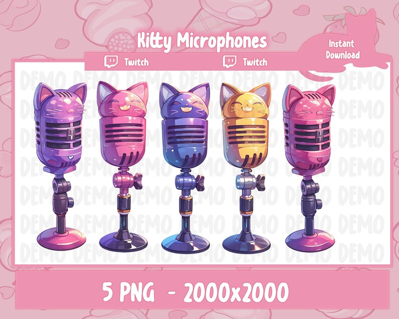 5 Kitty Microphones , Vtuber Assets PNG, Transparent ,2D Digital Assets ...