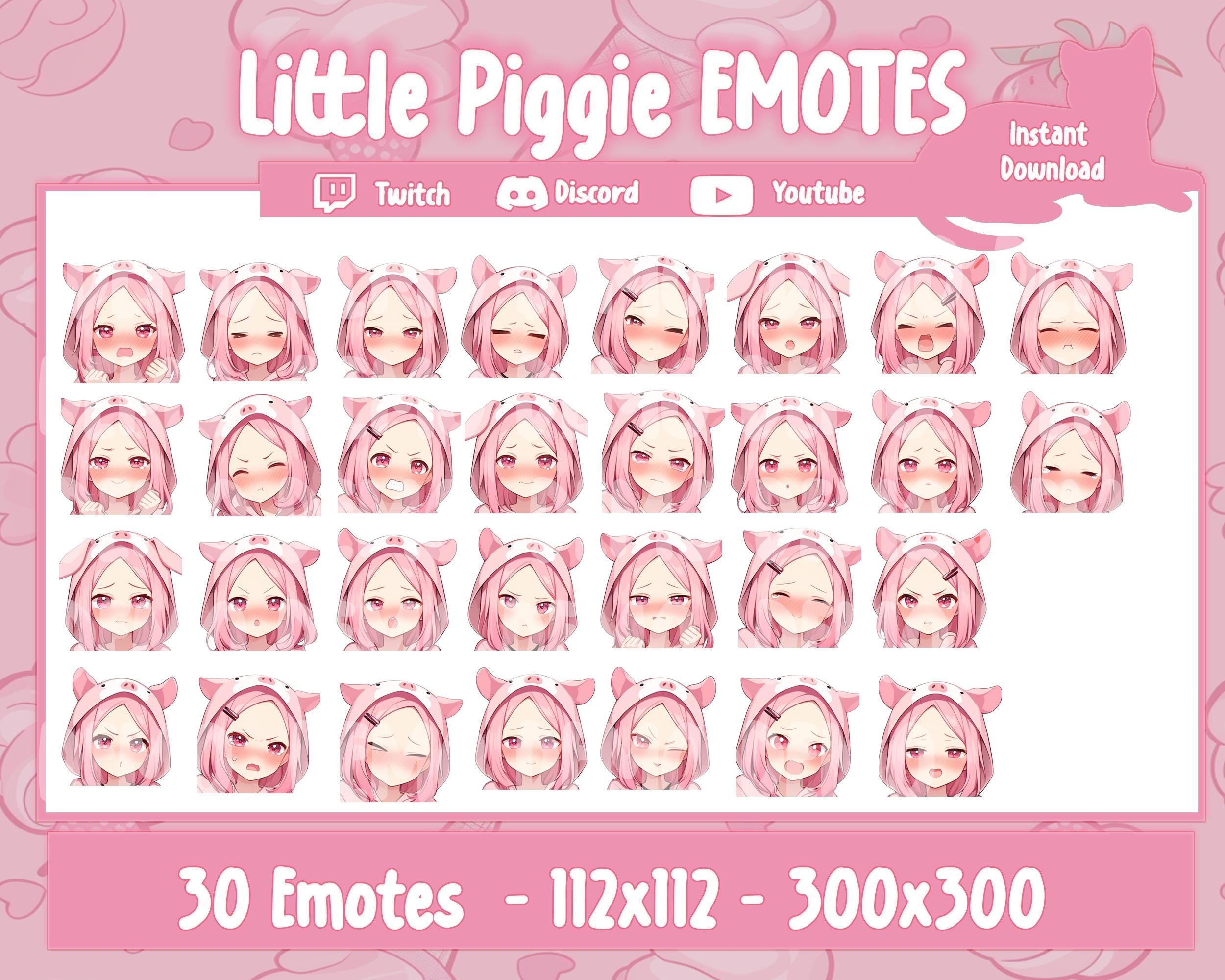 30 Little Piggies Anime Girl Emotes: Twitch, Discord (digital Download ...