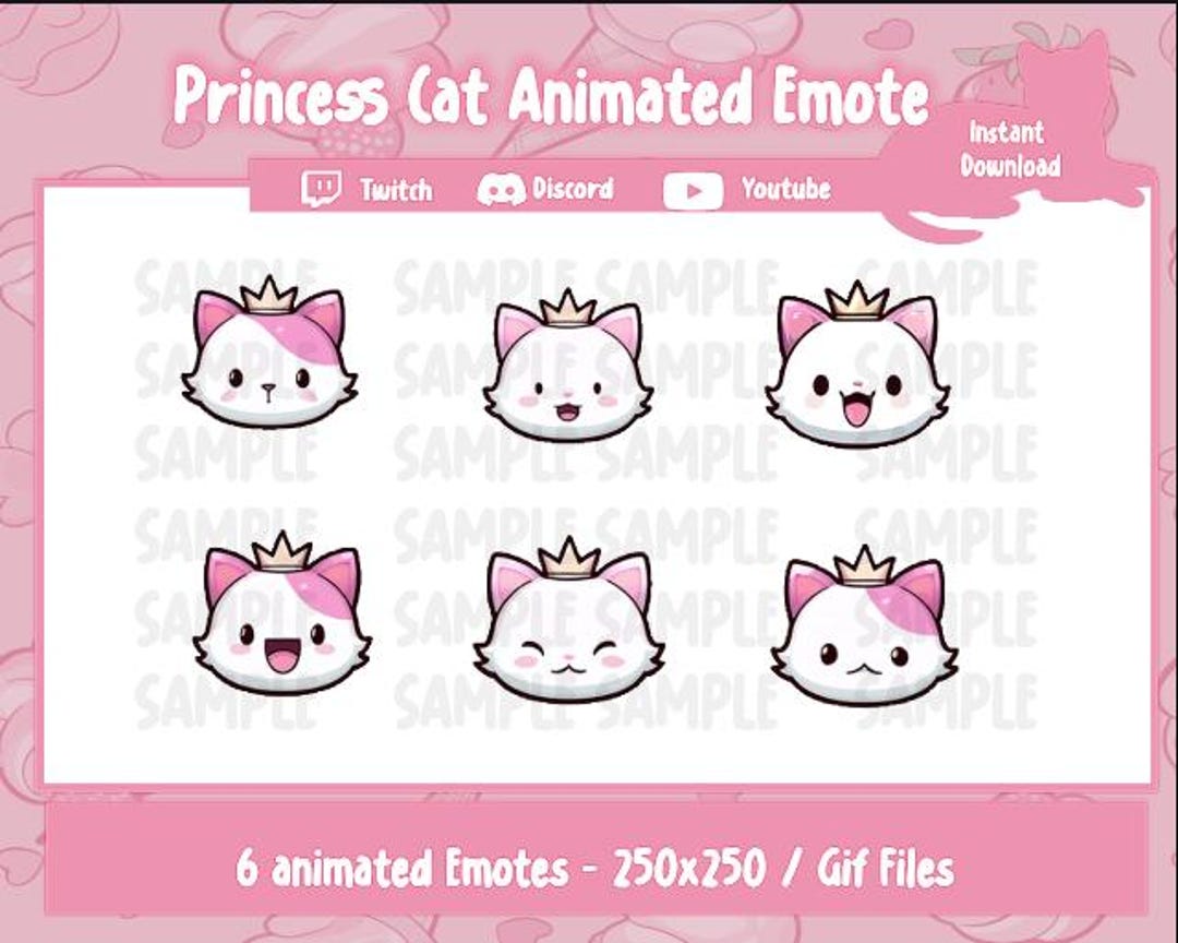 6 Princess Cat Animated Emotes, Discord, Twitch Download Digital, Ready ...