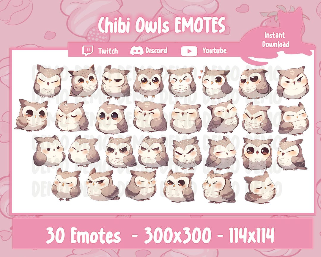 30 Chibi Owls Emotes, Discord, Twitch Download Digital, Ready to Use ...