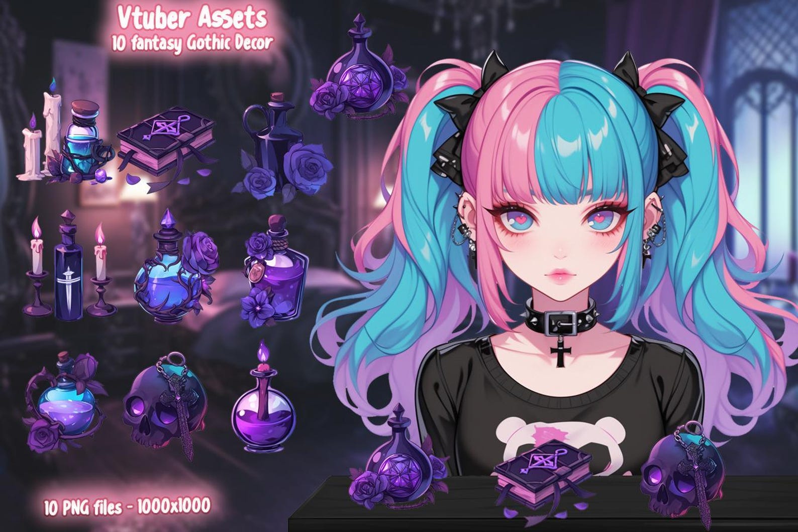 Fantasy Gothic Vtuber Assets: 2D Stream Decoration (digital Download ...