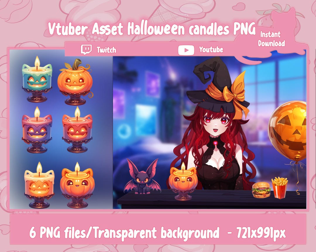6 Halloween Candles, Vtuber Assets PNG, Transparent ,2D Digital Assets ...