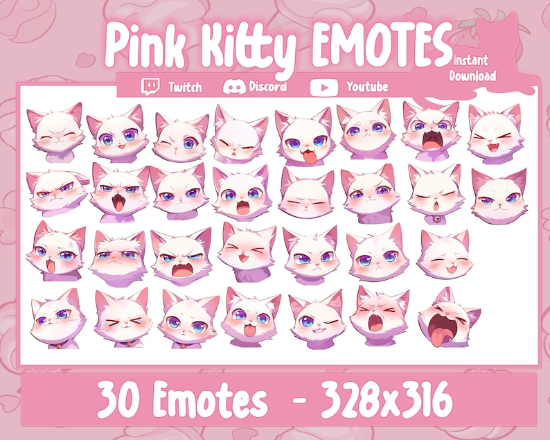 30 Kitty Cat Emotes, Discord, Twitch Download Digital, Ready to Use ...