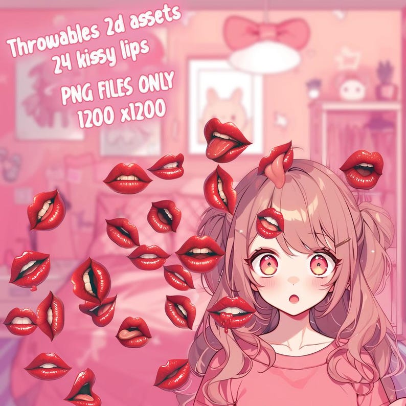 24 Kissy Lips Vtuber Throwable Assets, Transparent ,2D Digital Assets ...