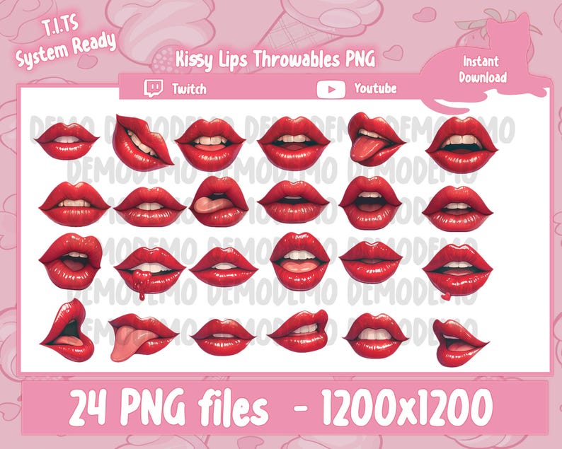 24 Kissy Lips Vtuber Throwable Assets, Transparent ,2D Digital Assets ...