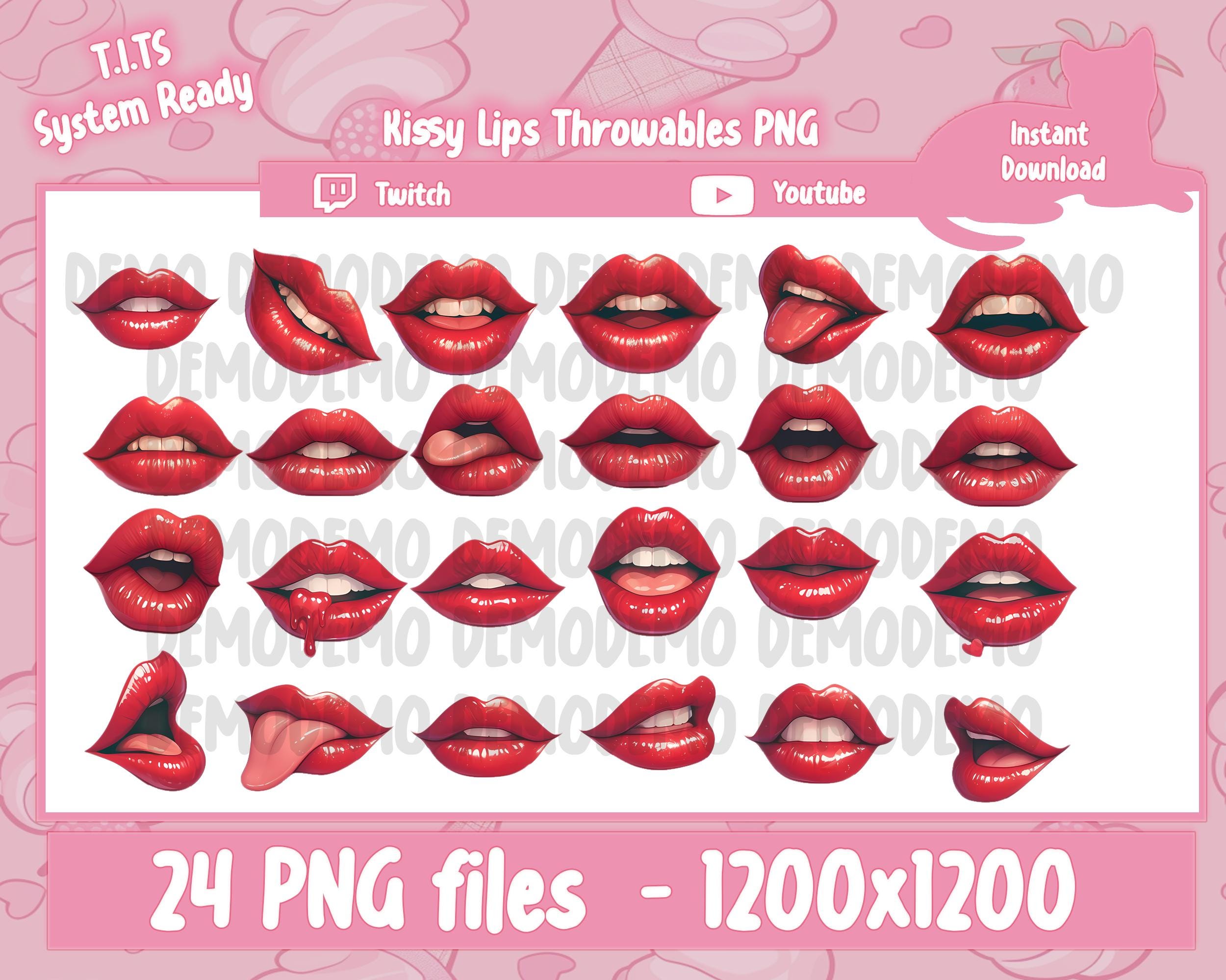 24 Kissy Lips Vtuber Throwable Assets, Transparent ,2D Digital Assets ...