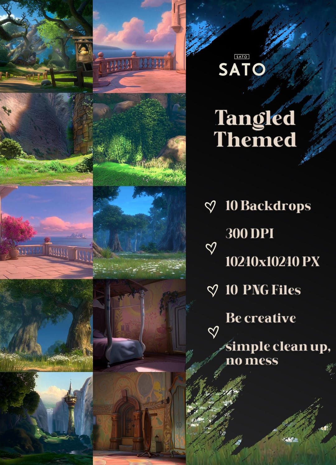 Tangled Theme Digital Backdrops, Princess Art (300 DPI) - Etsy UK