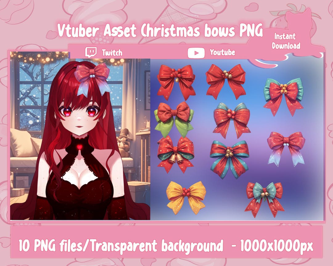 10 Christmas Bows , Vtuber Assets PNG, Transparent ,2D Digital Assets ...