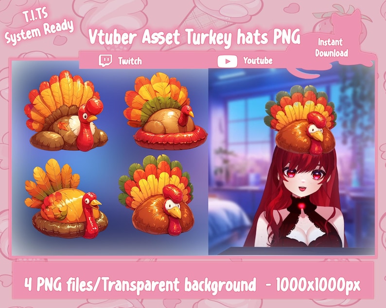 4 Turkey Hats , Vtuber Assets PNG, Transparent ,2D Digital Assets,digital Download, Stream ...