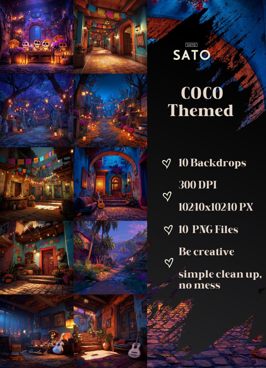 COCO Themed Backdrops, Digital Art (10 PNG Files) - Etsy