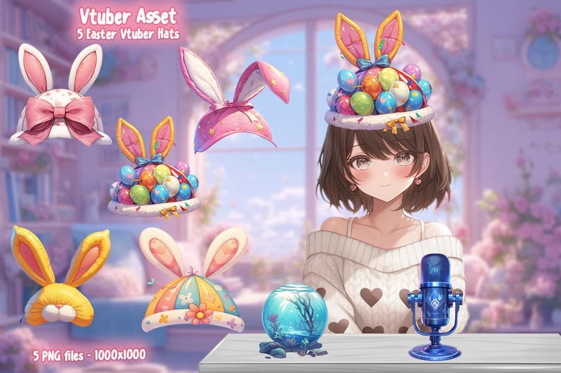 Easter Bunny Hat Vtuber Assets: 2D Stream Decoration (digital Download ...